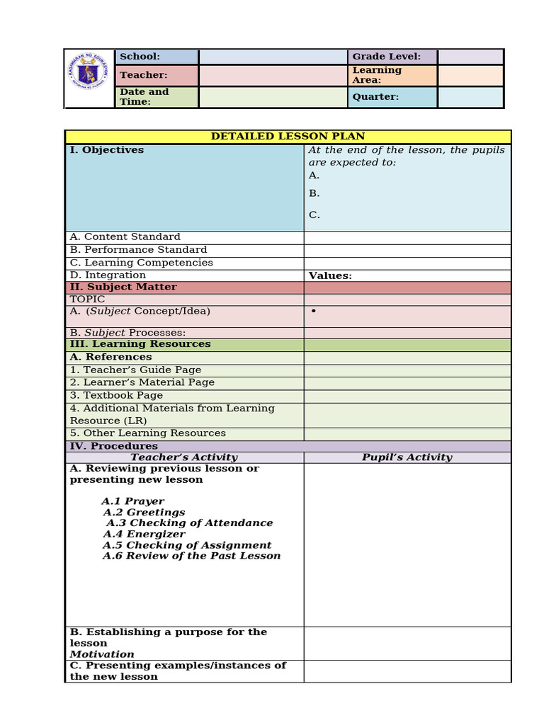Detailed Lesson Plan Template | PDF