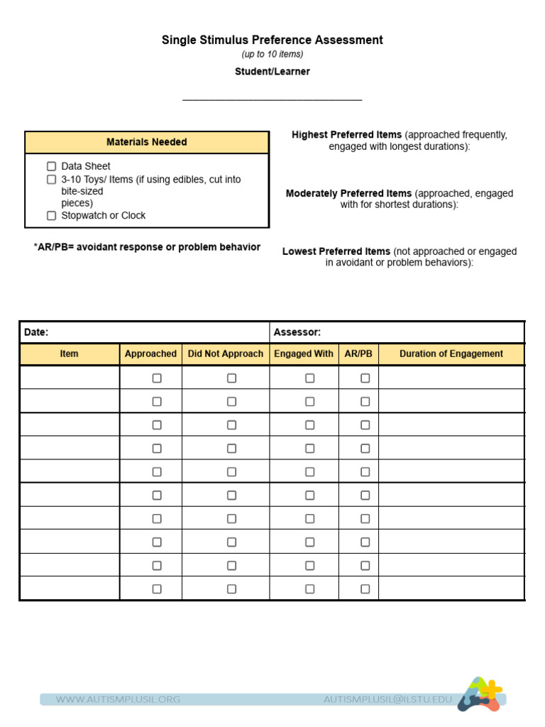 Single Stimulus Preference Assessment Guide | PDF