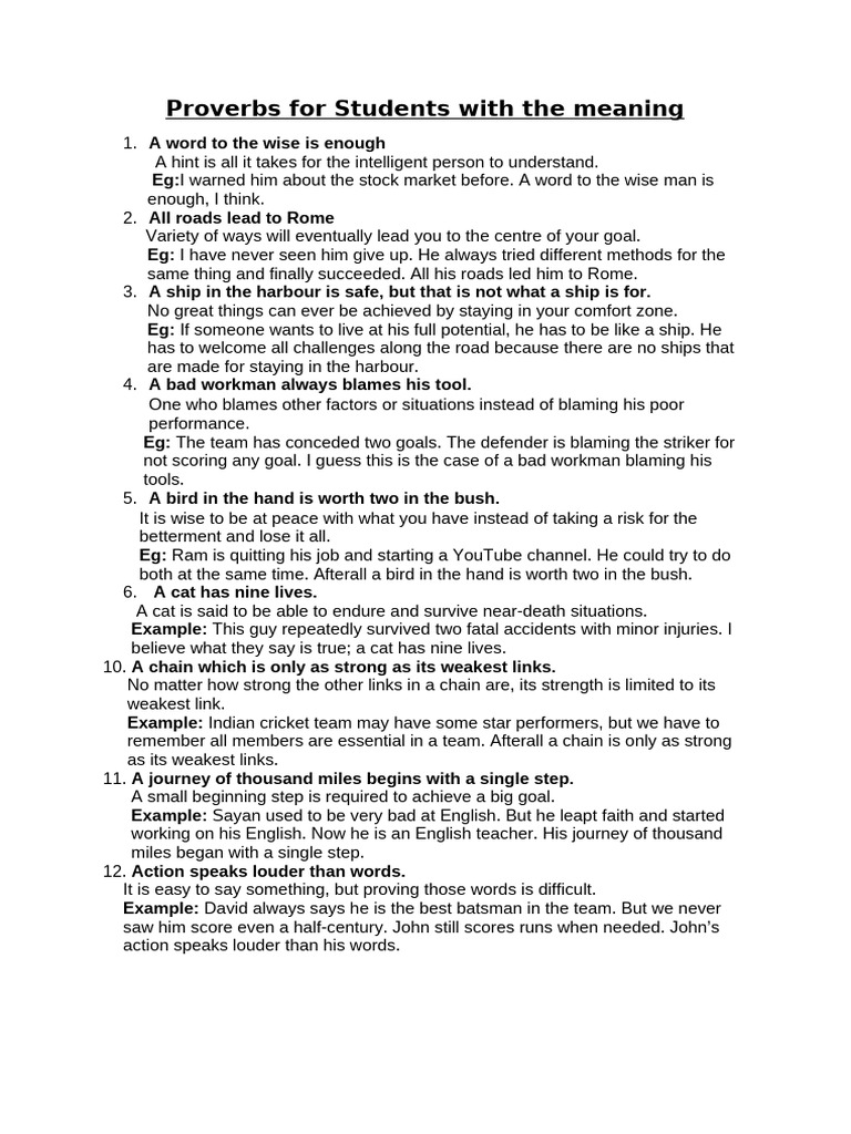 Proverbs for Students With Meaning- EnGLISH TEACHERS GROUP | PDF
