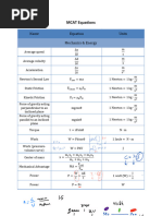 MCAT Physics and Chemistry Equations | PDF | Chemical Equilibrium | Force