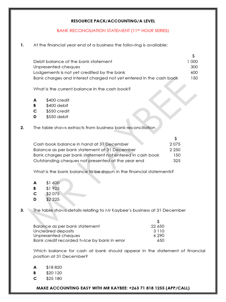 Bank Reconciliation Mcq | PDF | Debits And Credits | Overdraft