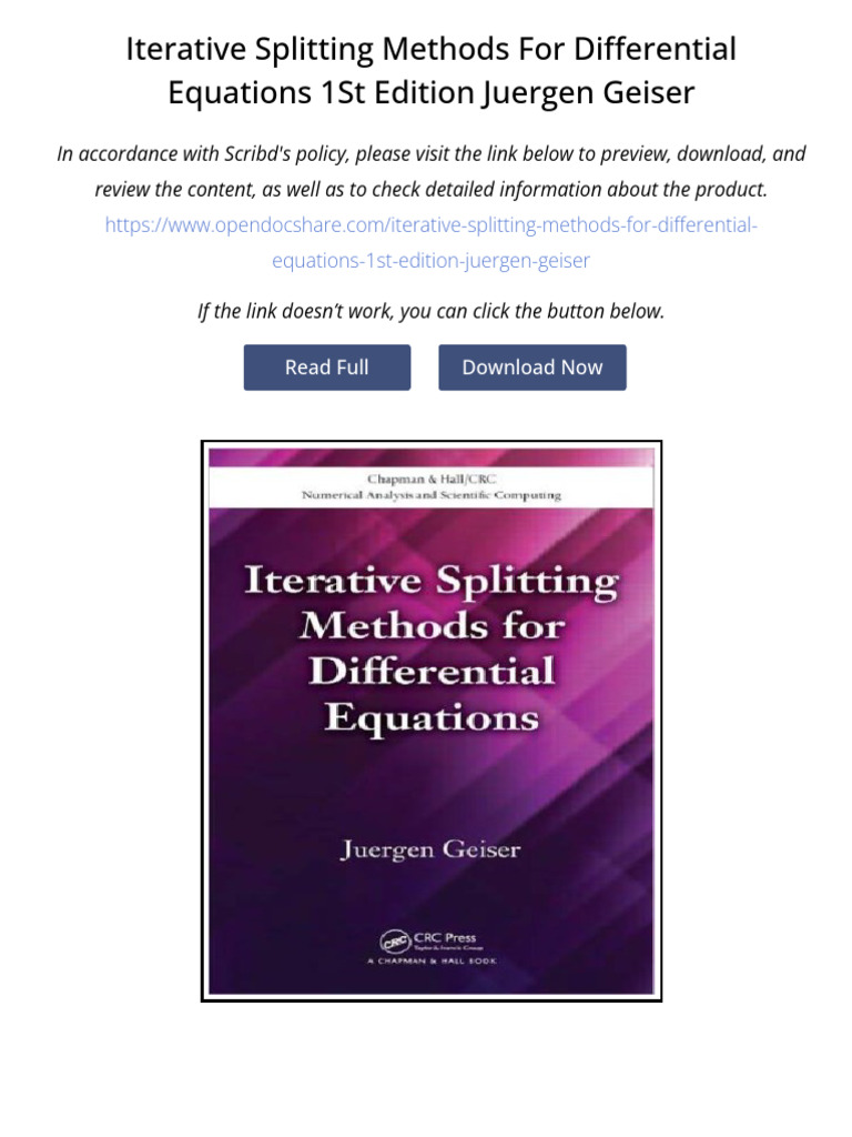 Iterative Splitting Methods For Differential Equations 1st Edition ...