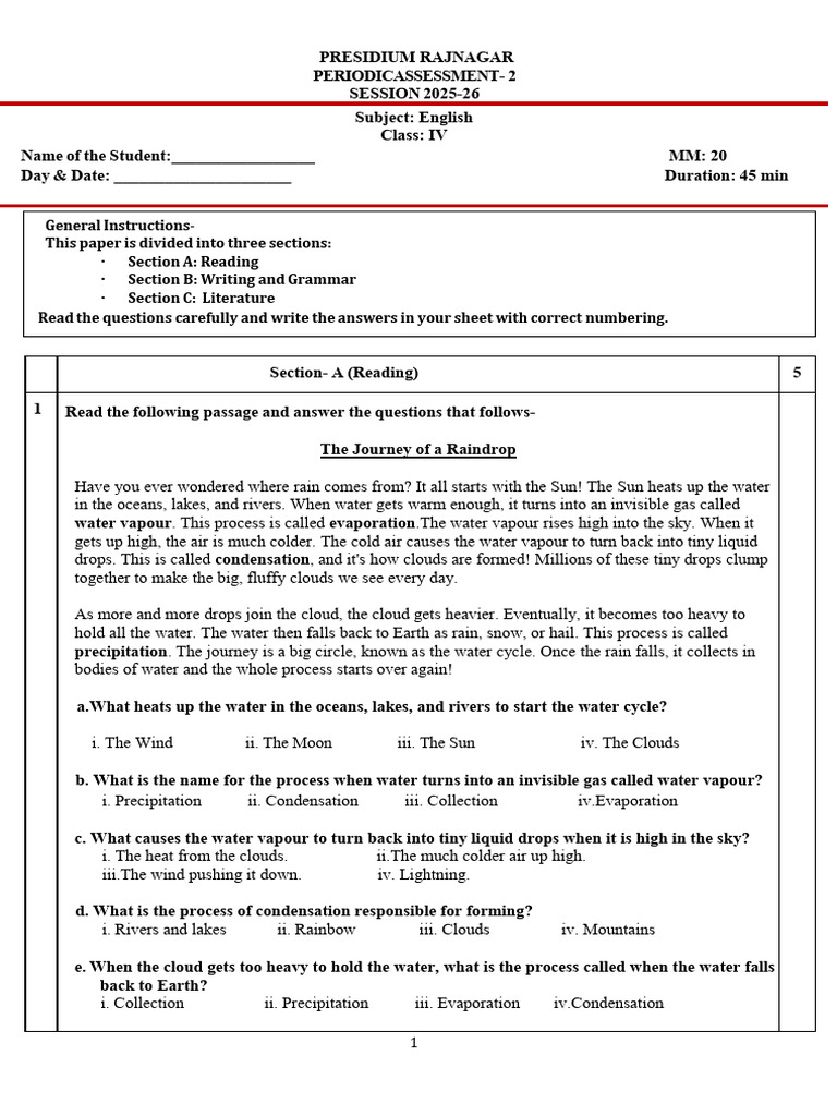 G4 English Sample Paper. | PDF | Rain | Water