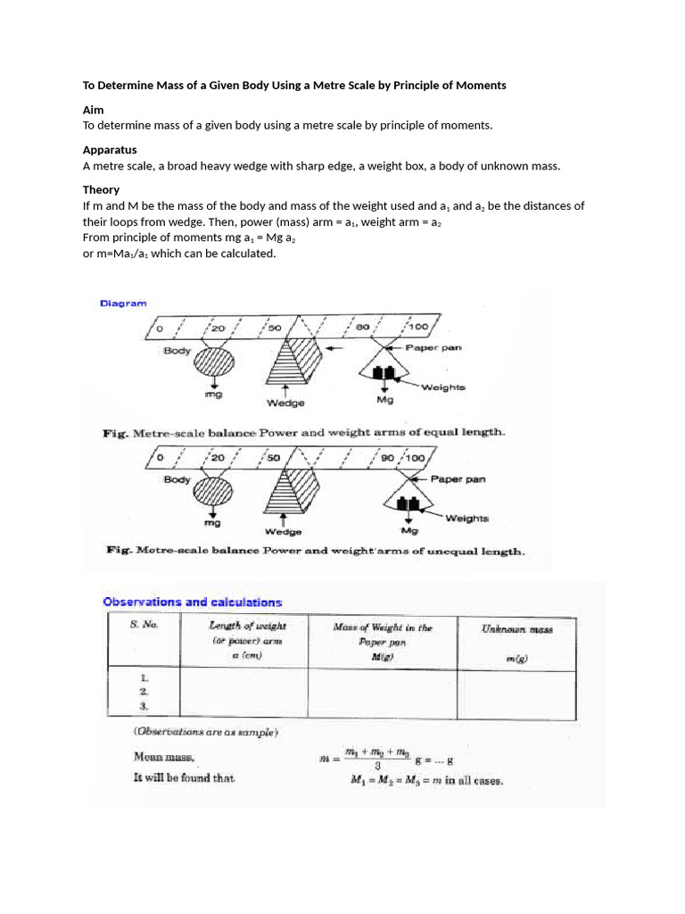 Measure Mass Using Metre Scale Moments | PDF