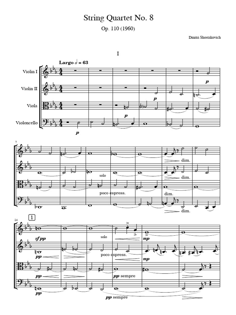 String Quartet No. 8 in C Minor, Op. 110 | Dmitri Shostakovich | PDF