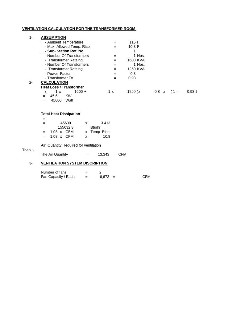 Transformer Room Ventilation | PDF | Ventilation (Architecture) | Heat