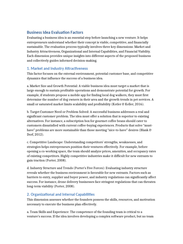 Business Idea Evaluation Factors | PDF | Startup Company | Small Business & Entrepreneurs