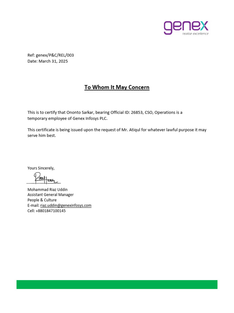 Experience Certificate Genex | PDF