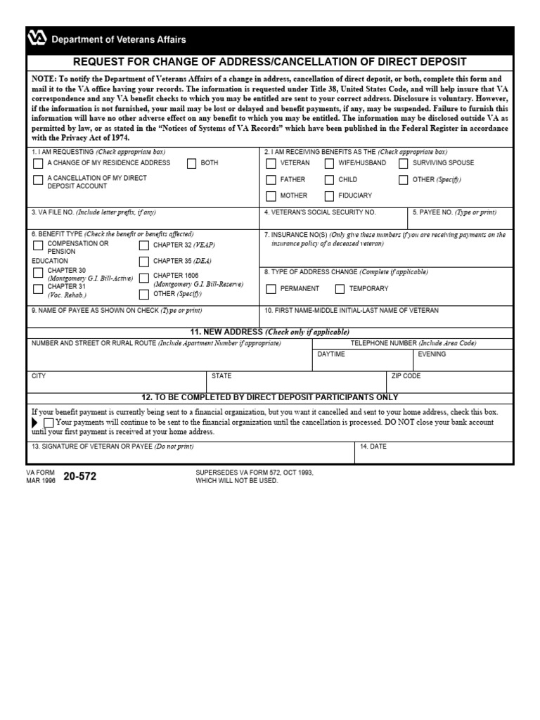 VA Direct Deposit Change Request Form | PDF | G.I. Bill | Payments