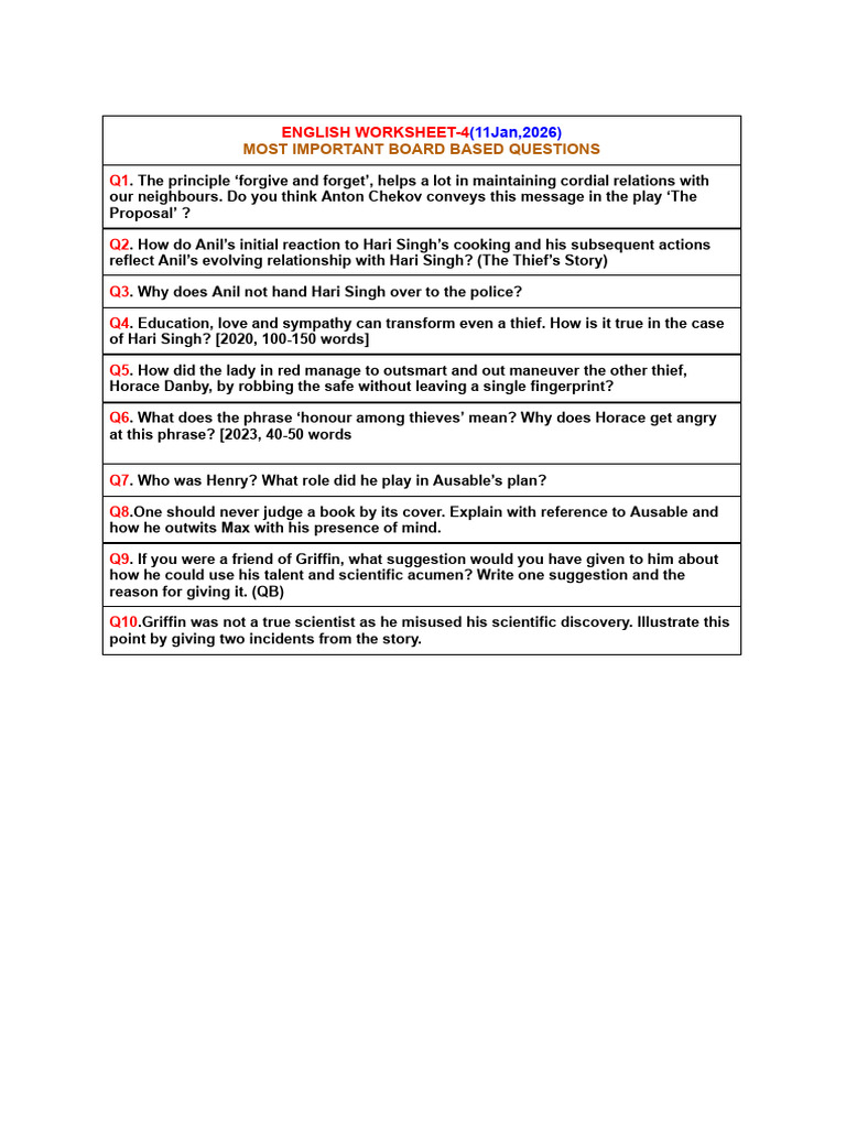English Worksheet 4(11jan,2026) | PDF