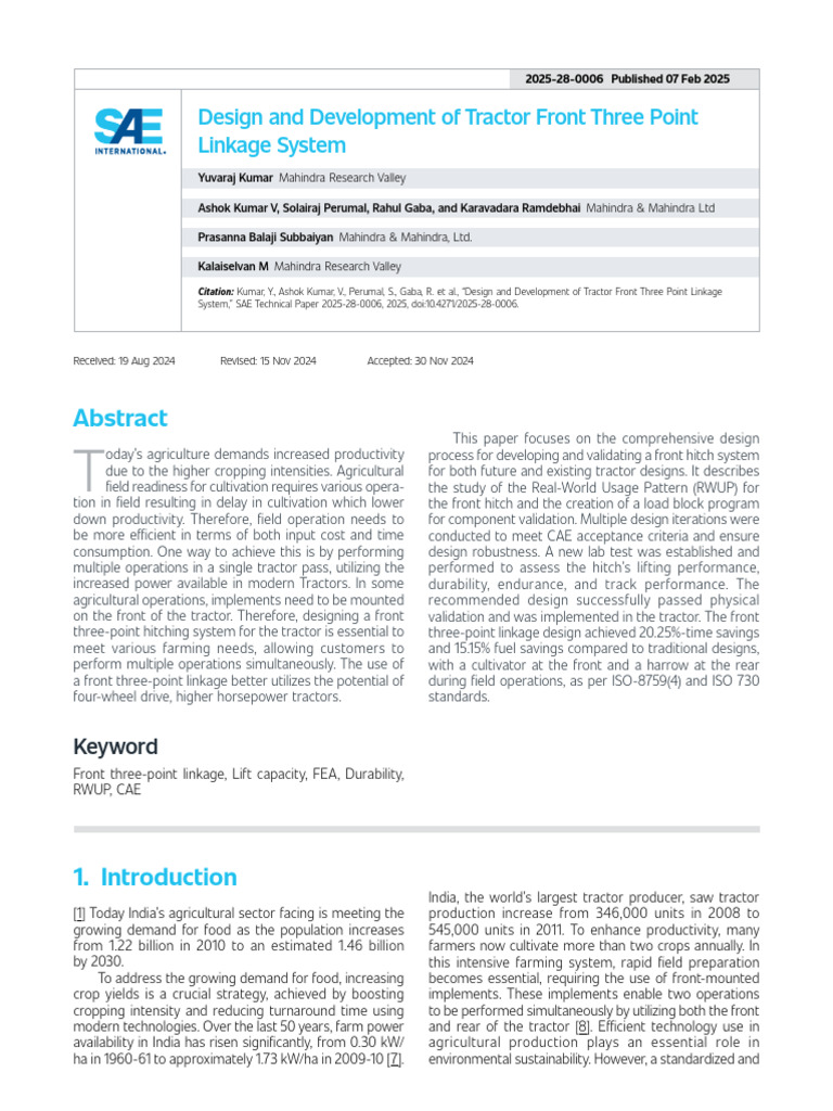 Design and Development of Tractor Front Three Point Linkage System ...