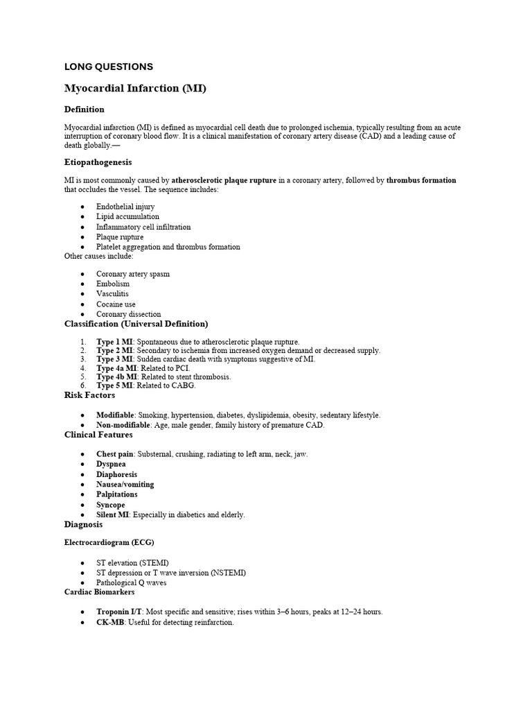 MEDICINE LONG ANSWERS 1 (2) | PDF | Myocardial Infarction | Hepatitis B