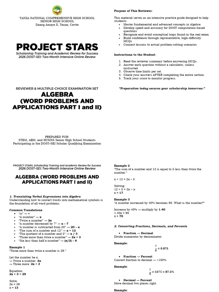Algebra (worded problem part 1 and part 2) | PDF | Decimal | Speed