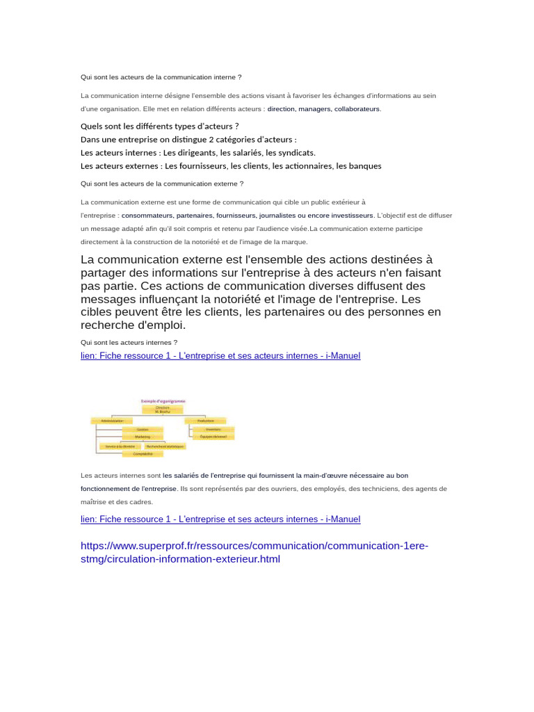 Acteurs de la communication interne et externe | PDF