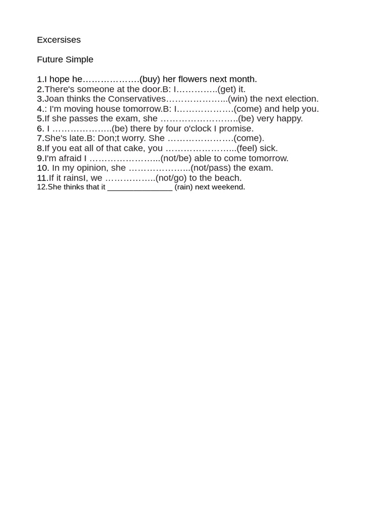 Future Simple Excersises | PDF