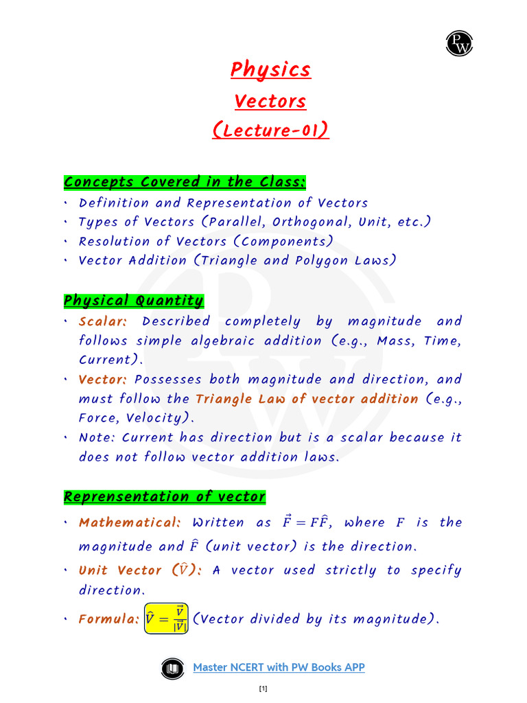 Vectors 01 Summary Notes | PDF | Geometry | Algebraic Geometry