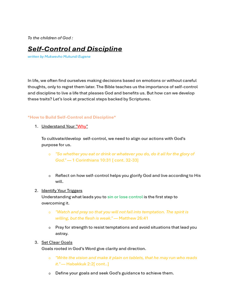 Build Self-Control Through Scripture | PDF | Disciplines | Self Control