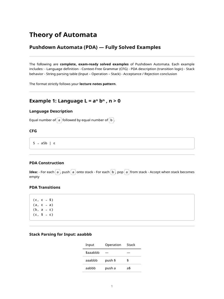 Pda Complete Solved Examples (Exam-ready) | PDF | Formal Methods ...