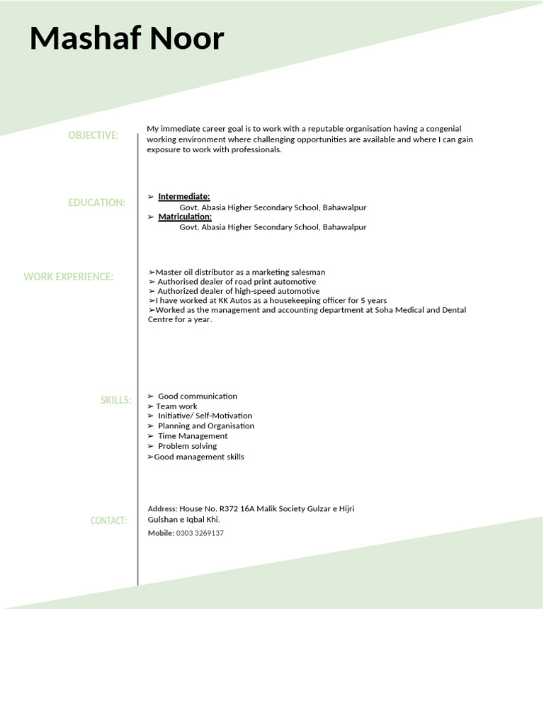 Mashaf Noor CV | PDF