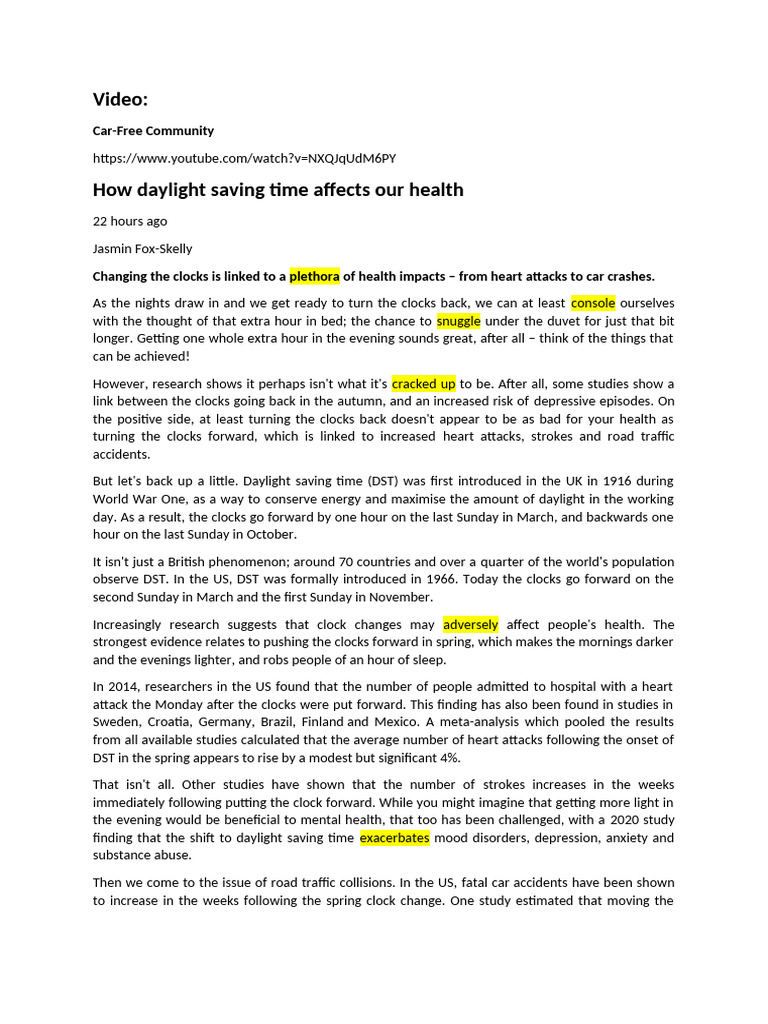 Article 1 - How Daylight Saving Time Affects Our Health | PDF | Daylight Saving Time | Sleep