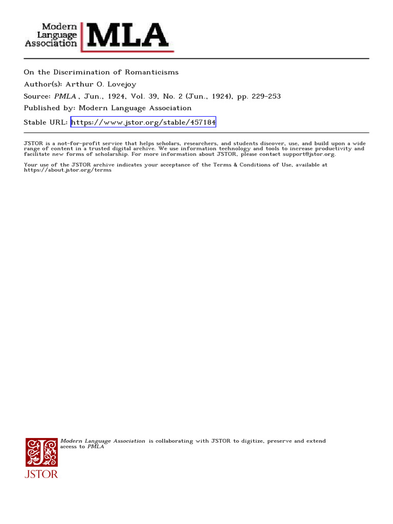 Lovejoy - Discrimination of Romanticisms | PDF | Romanticism | Thought