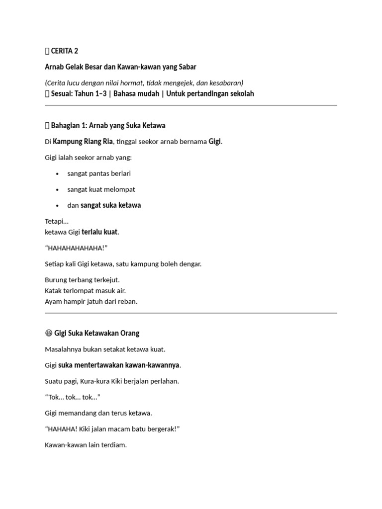 ? CERITA 2 Arnab Gelak Besar Dan Kawan-Kawan Yang Sabar | PDF