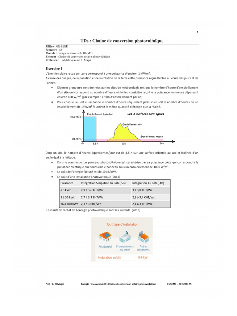 Exo Chaine de Conversion PV (Serie 2) Etudiant | PDF