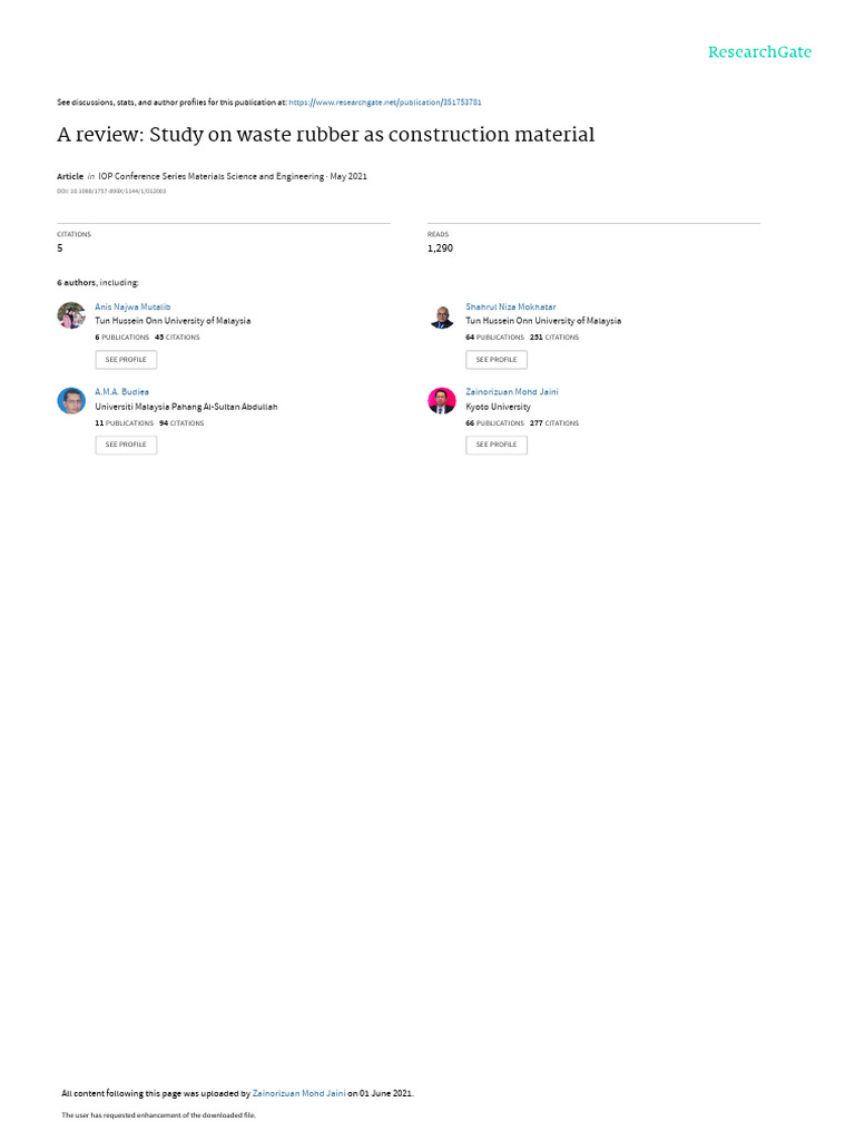 rubber use in construction | PDF | Concrete | Waste