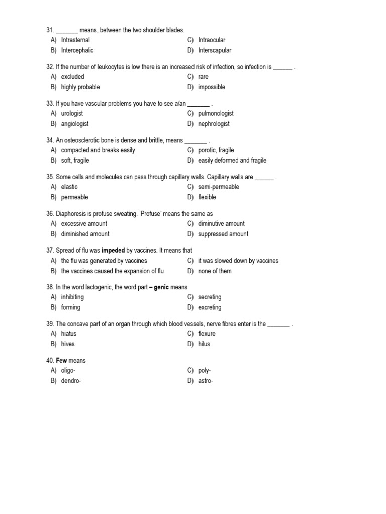 Medical Terminology Quiz Questions | PDF