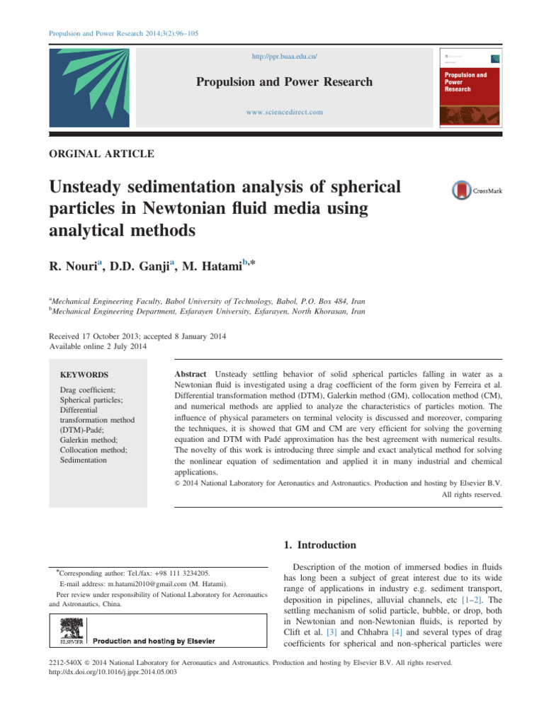 Unsteady Sedimentation Analysis of Spher | PDF | Differential Equations ...