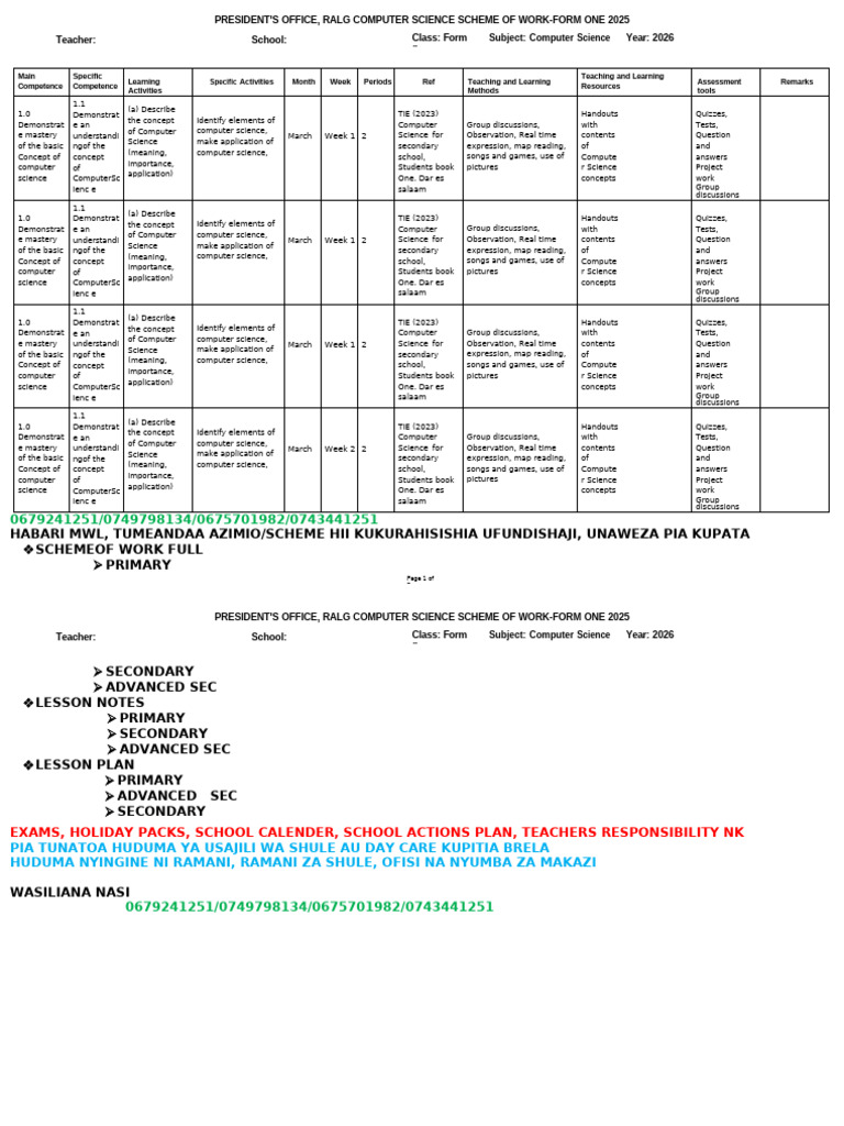 Computer Science Scheme Form One 2025 | PDF | Science | Psychological ...