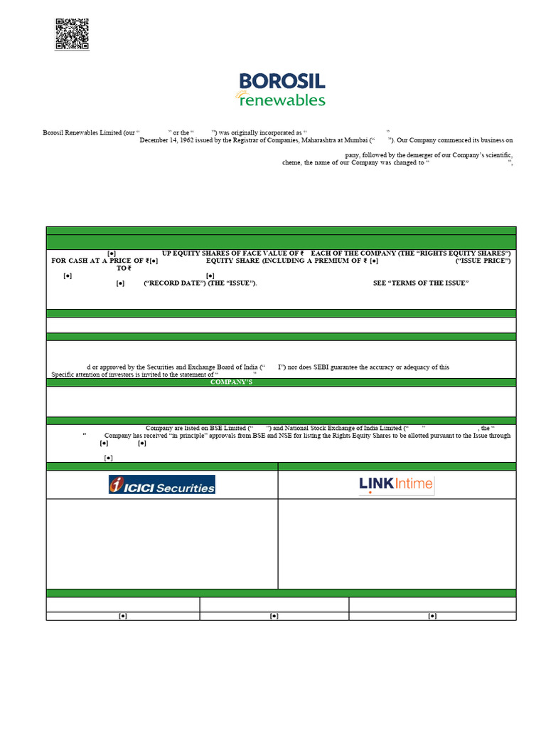 Draft Letter of Offer for Rights Issue | PDF | Equity (Finance) | Revenue
