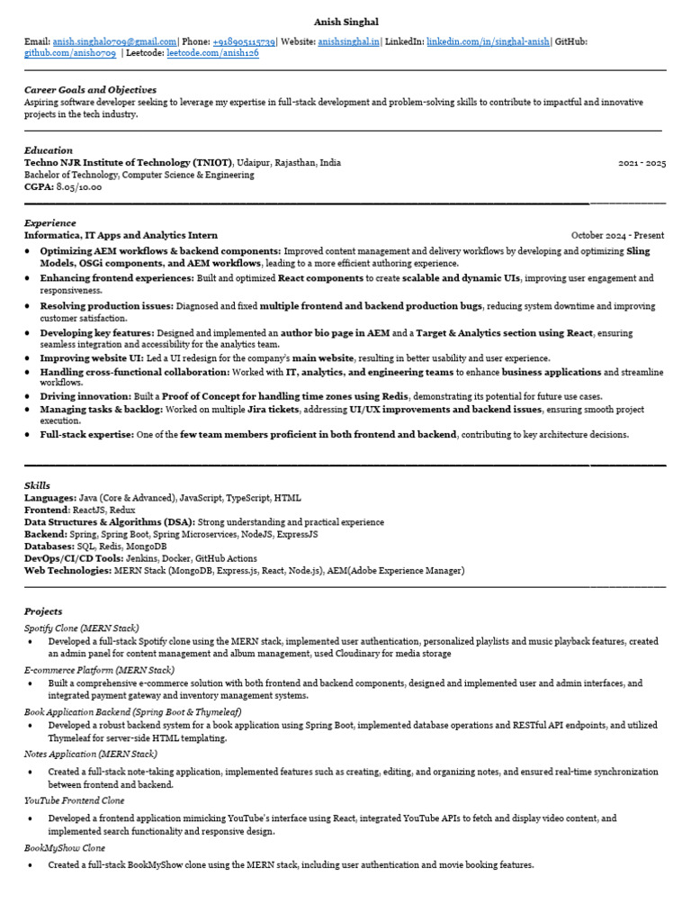 Resume Candidate-profile Anish SinghaljrZQOix495 | PDF | Software ...