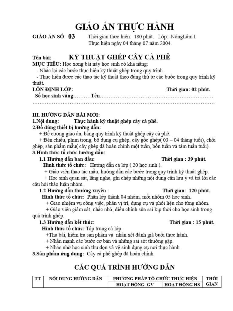 Giáo Án Thực Hành_ Kỹ Thuật Ghép Cây Cà Phê | PDF