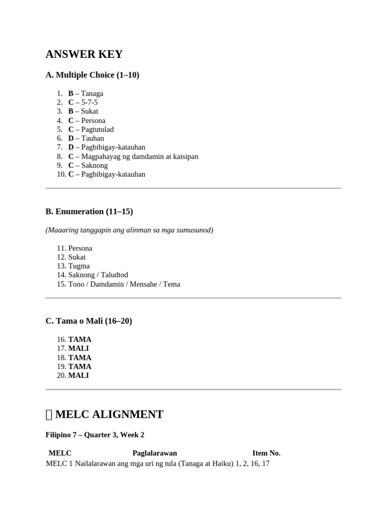 Fil.8 Sum.test.Ans.key.TOS | PDF