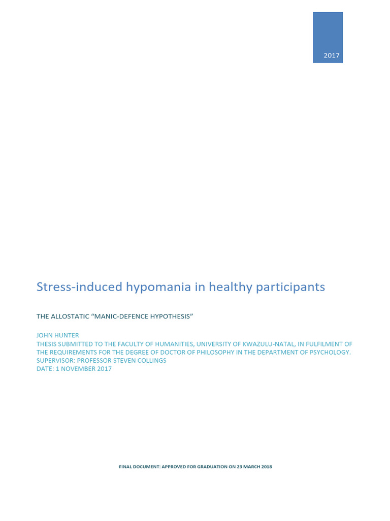 Stress-Induced Hypomania | PDF | Mania | Bipolar Disorder