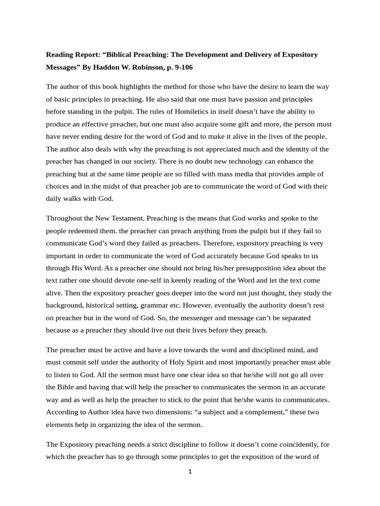 Advanced Homiletics- Reading Report | PDF | Expository Preaching | Sermon
