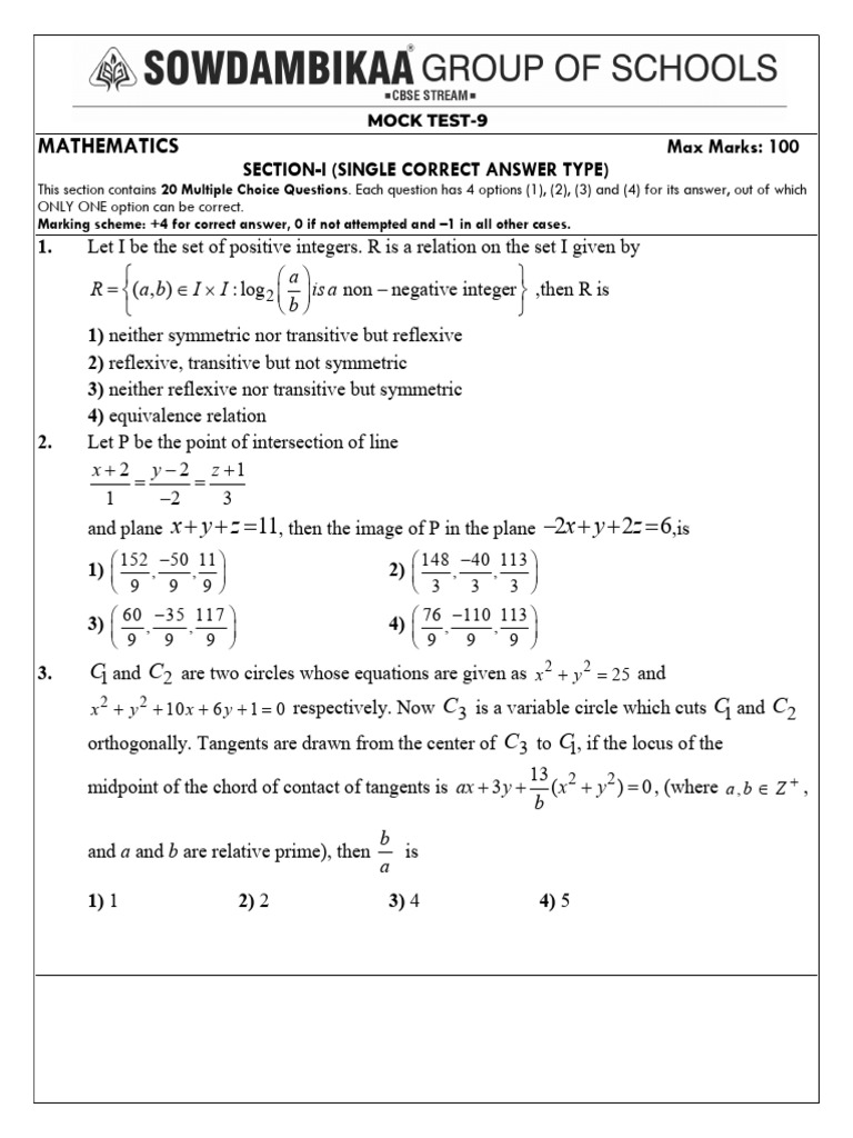 Mathematics Mock Test with MCQs | PDF | Atomic Nucleus | Diffraction