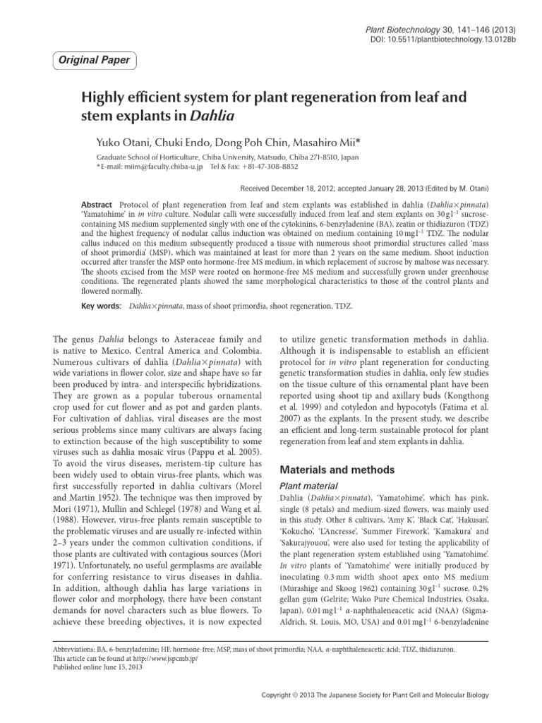Highly Efficient System for Plant Regeneration From Leaf and Stem ...