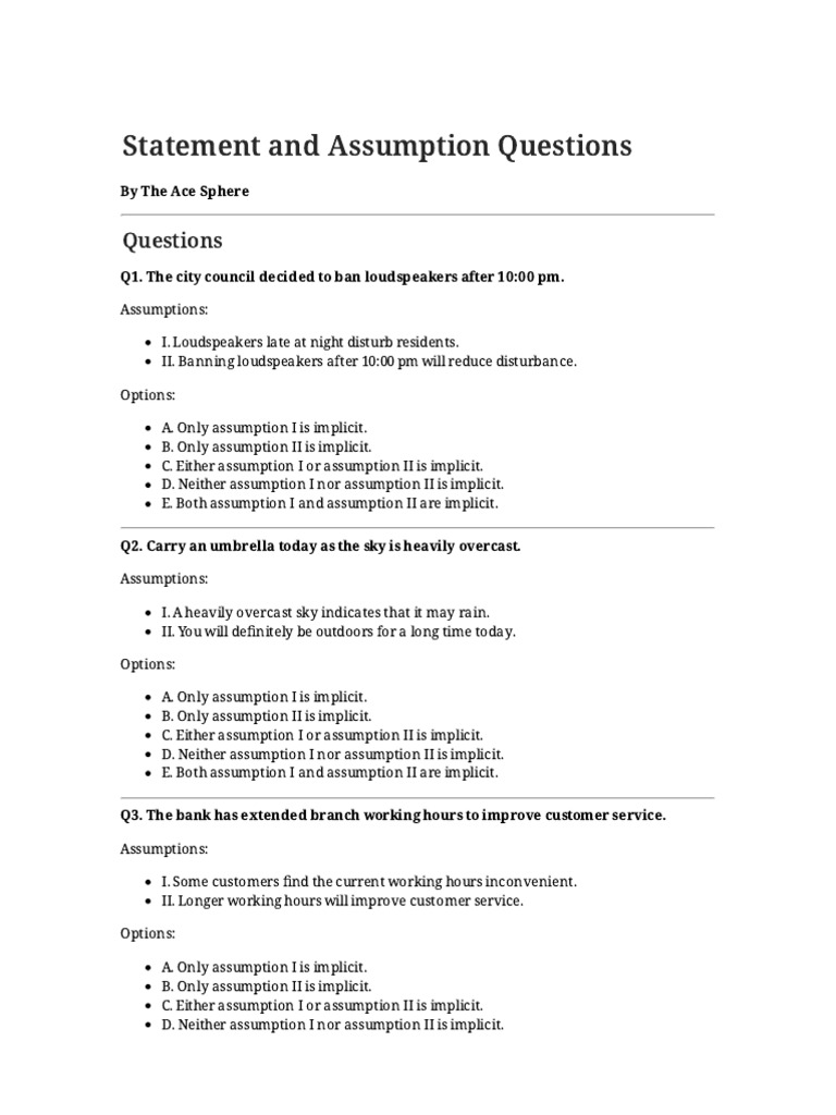 Statement and Assumption Questions | PDF