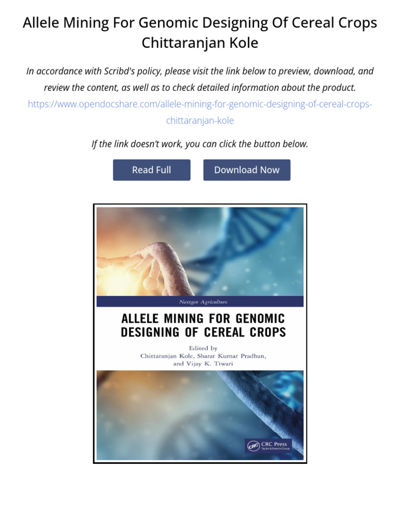 Allele Mining For Genomic Designing Of Cereal Crops Chittaranjan Kole ...