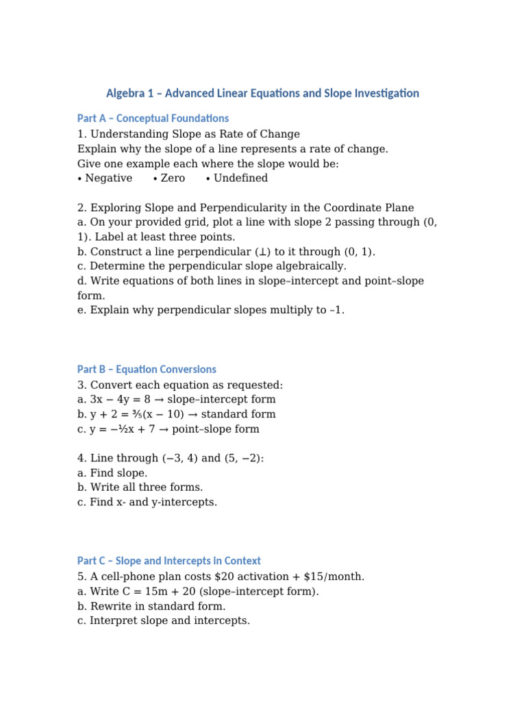 Advanced Linear Equations & Slope Analysis | PDF | Slope | Equations