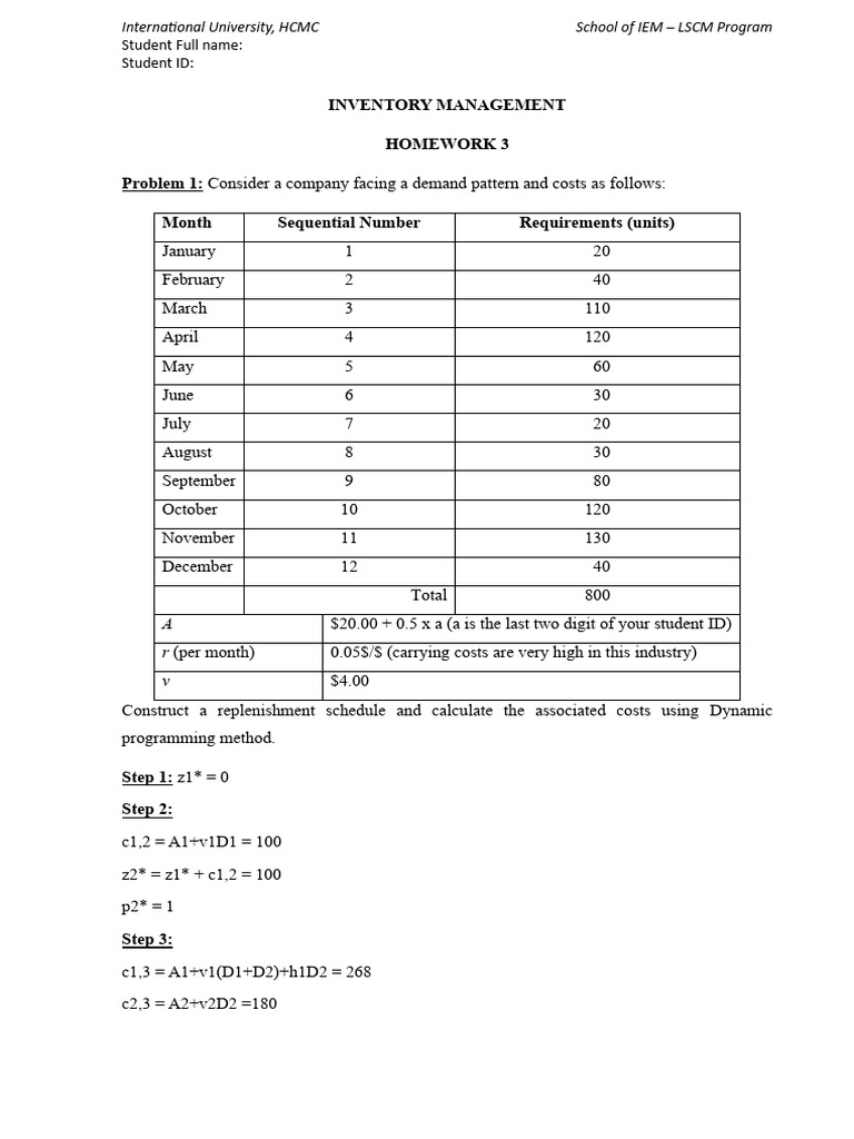 2526 Inventory Homework3 Solution | PDF | Inventory | Logistics