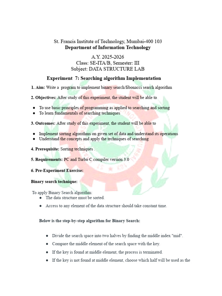 EXP 7 Searching | PDF | Time Complexity | Computer Science