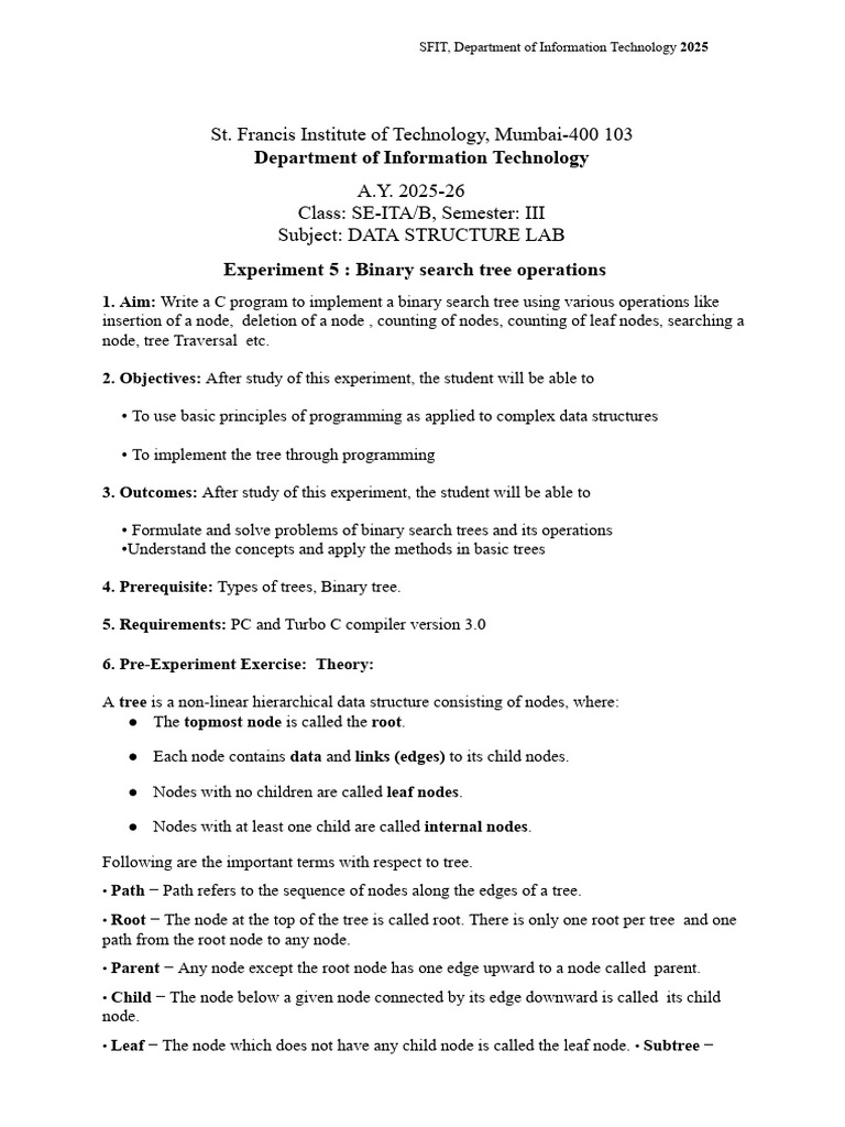 Binary Search Tree Operations Lab Guide | PDF | Algorithms And Data ...