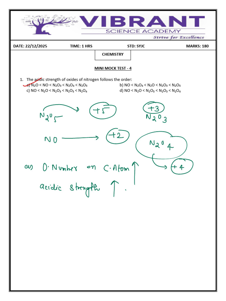 MINI MOCK TEST -4 Neet 22-12-2025 Answer With Hint | PDF | Chemical ...