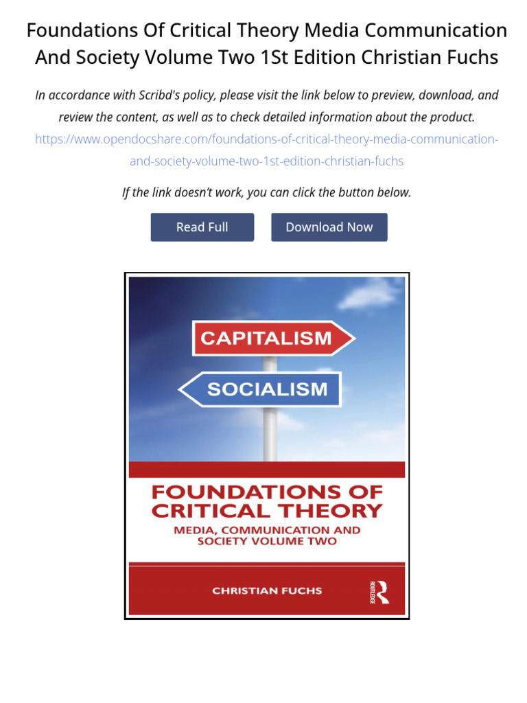Foundations of Critical Theory Media Communication and Society Volume ...