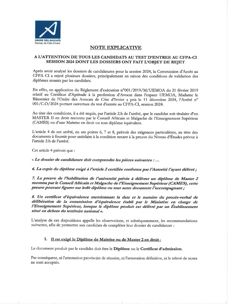 Ordre Des Avocats - Note-Explicative | PDF