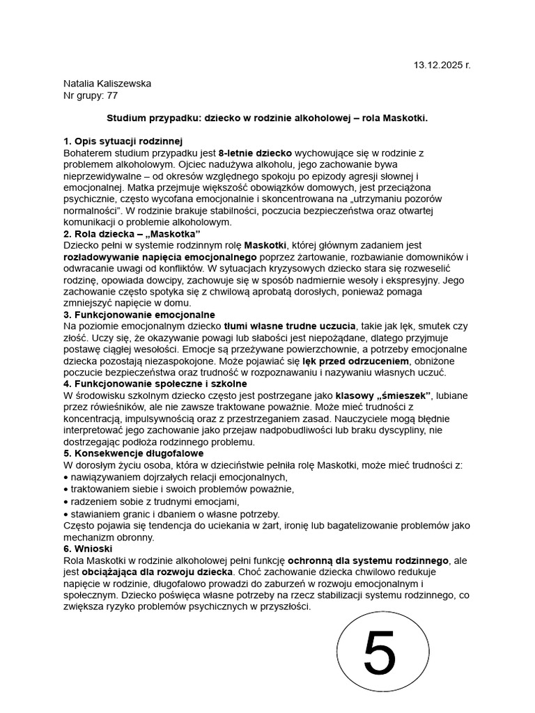 Studium Przypadku - Natalia Kaliszewska | PDF