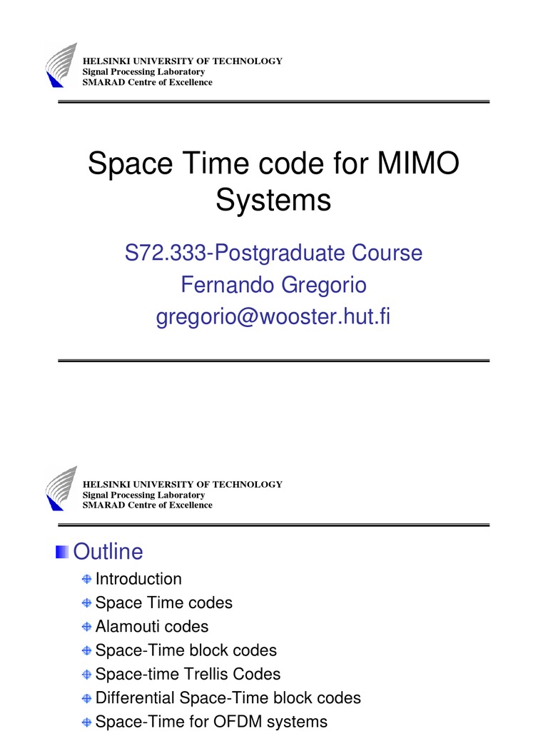 Space Time Codes For MIMO | PDF | Forward Error Correction | Mimo